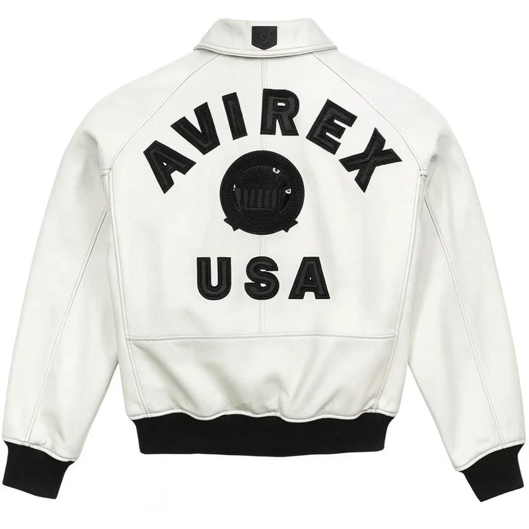 Handmade New Avirex Mens White American Bomber Genuine Cowhide Leather ...