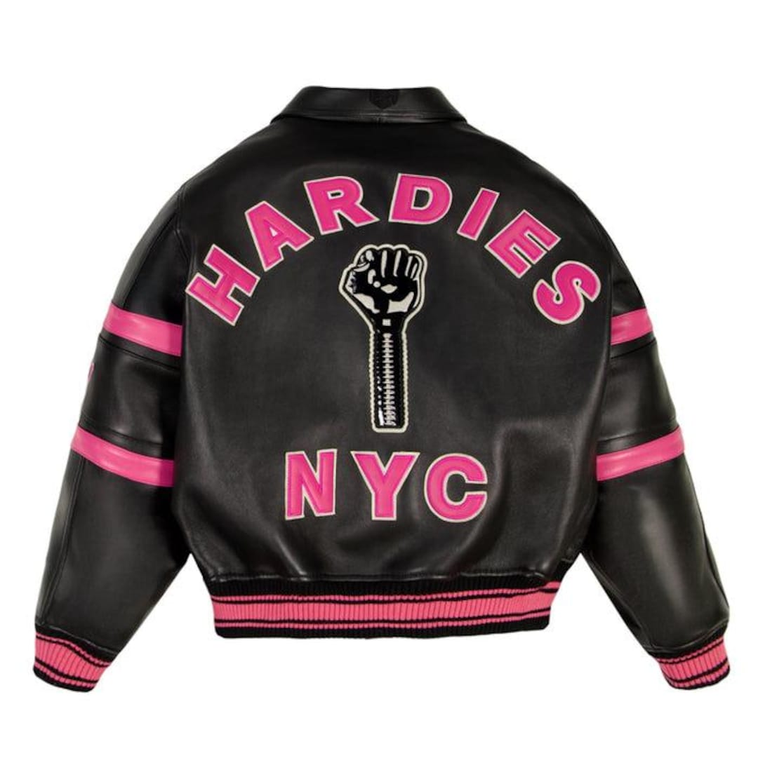 Handmade Avirex Hardies NYC Leather Jacket Pink Black Varsity Bomber ...