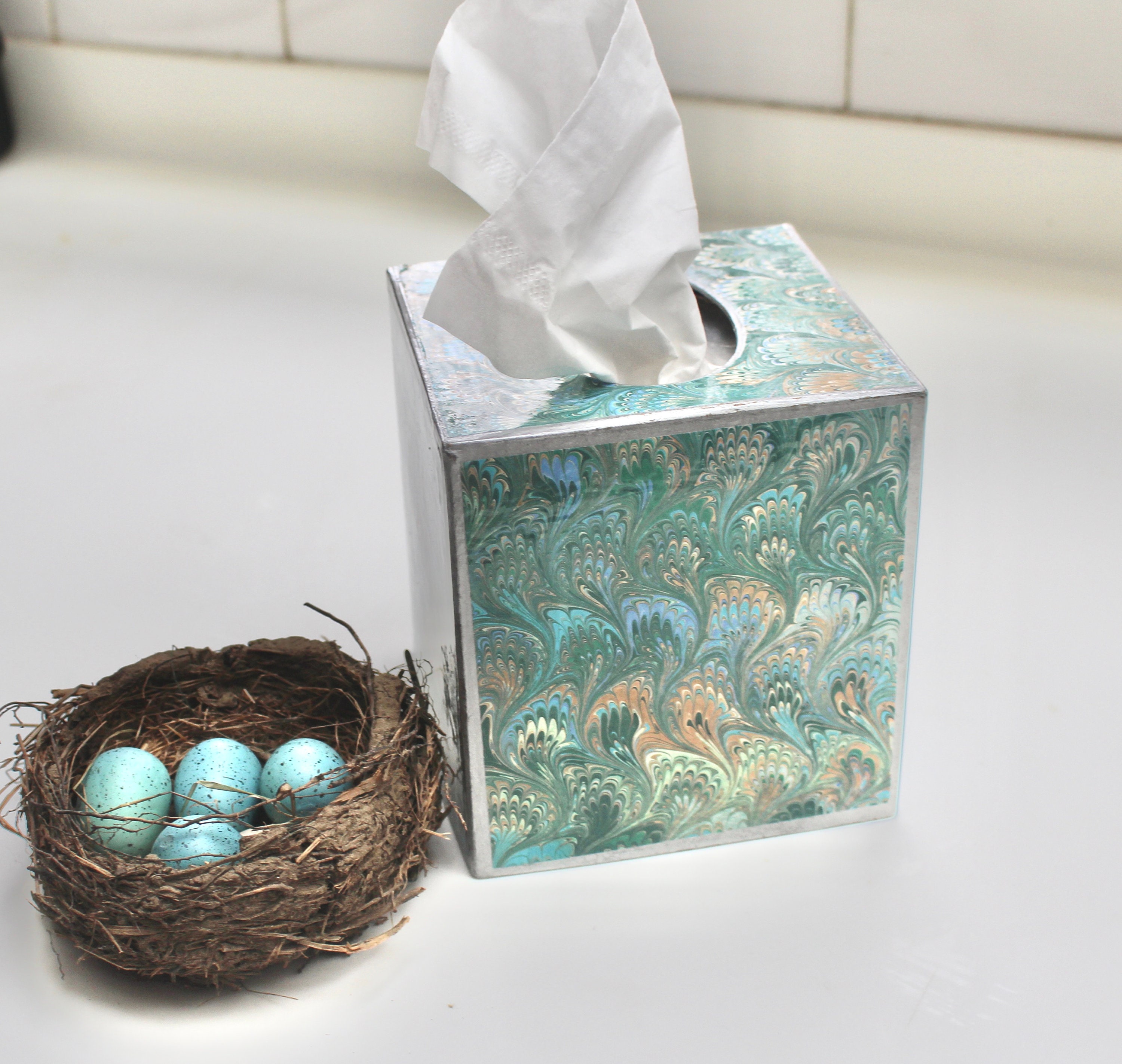 Robin's Eggs Marbling Tissue Box Cover - Etsy