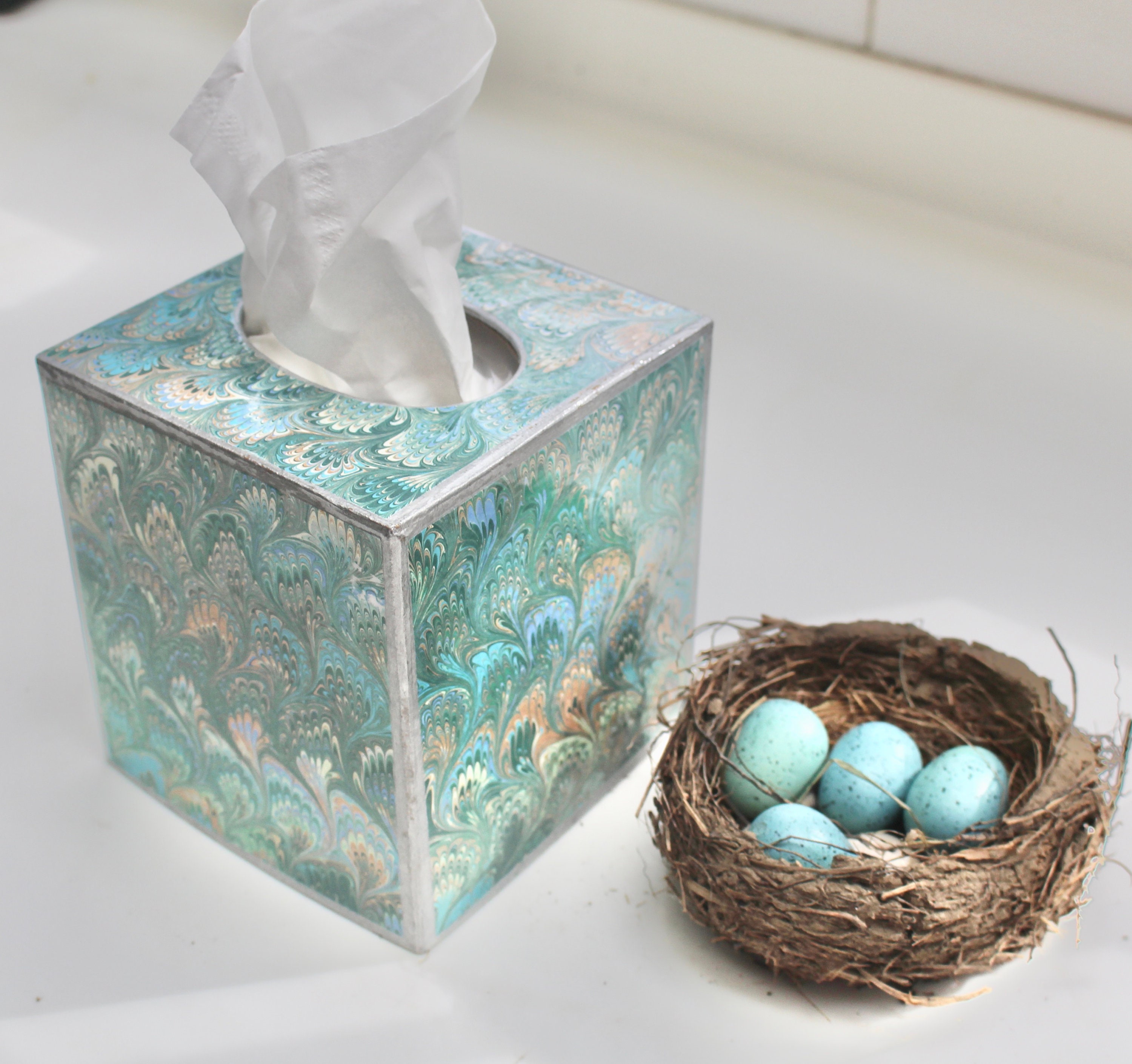 Robin's Eggs Marbling Tissue Box Cover - Etsy
