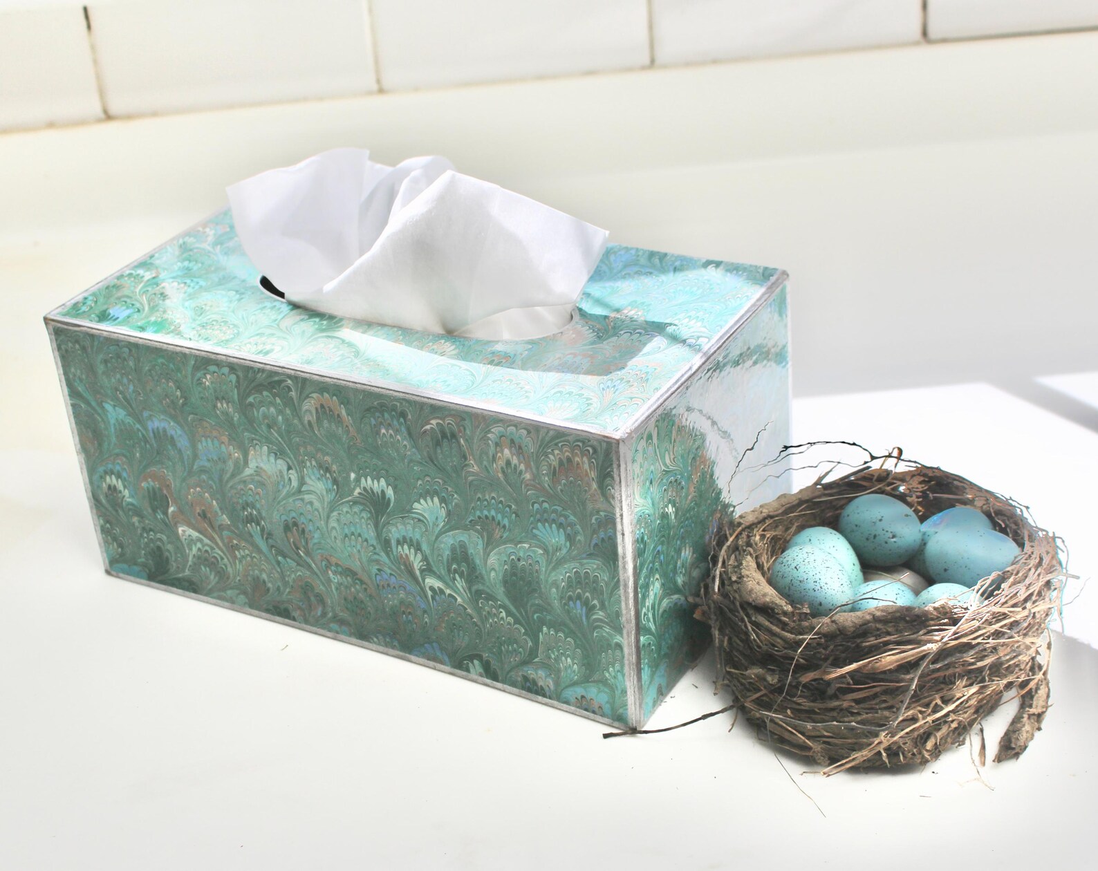 Turquoise Marbled Large Tissue Box Cover - Etsy