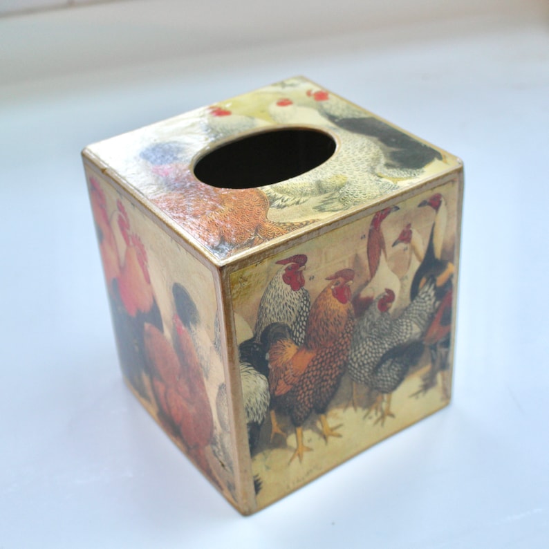 Victorian Chickens and Roosters Tissue Box Cover | Etsy