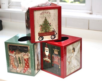 Vintage Poinsettia Christmas Tissue Box Cover, Holiday Home Decor ...
