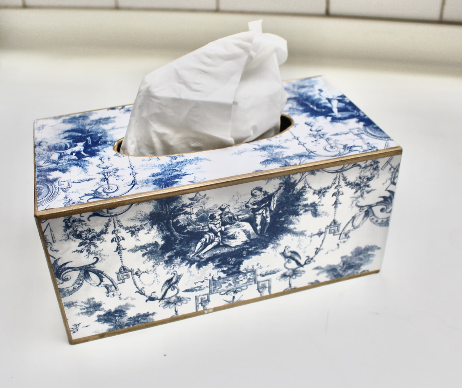 Royal Blue Toile Decoupage Family-size Tissue Box Cover - Etsy