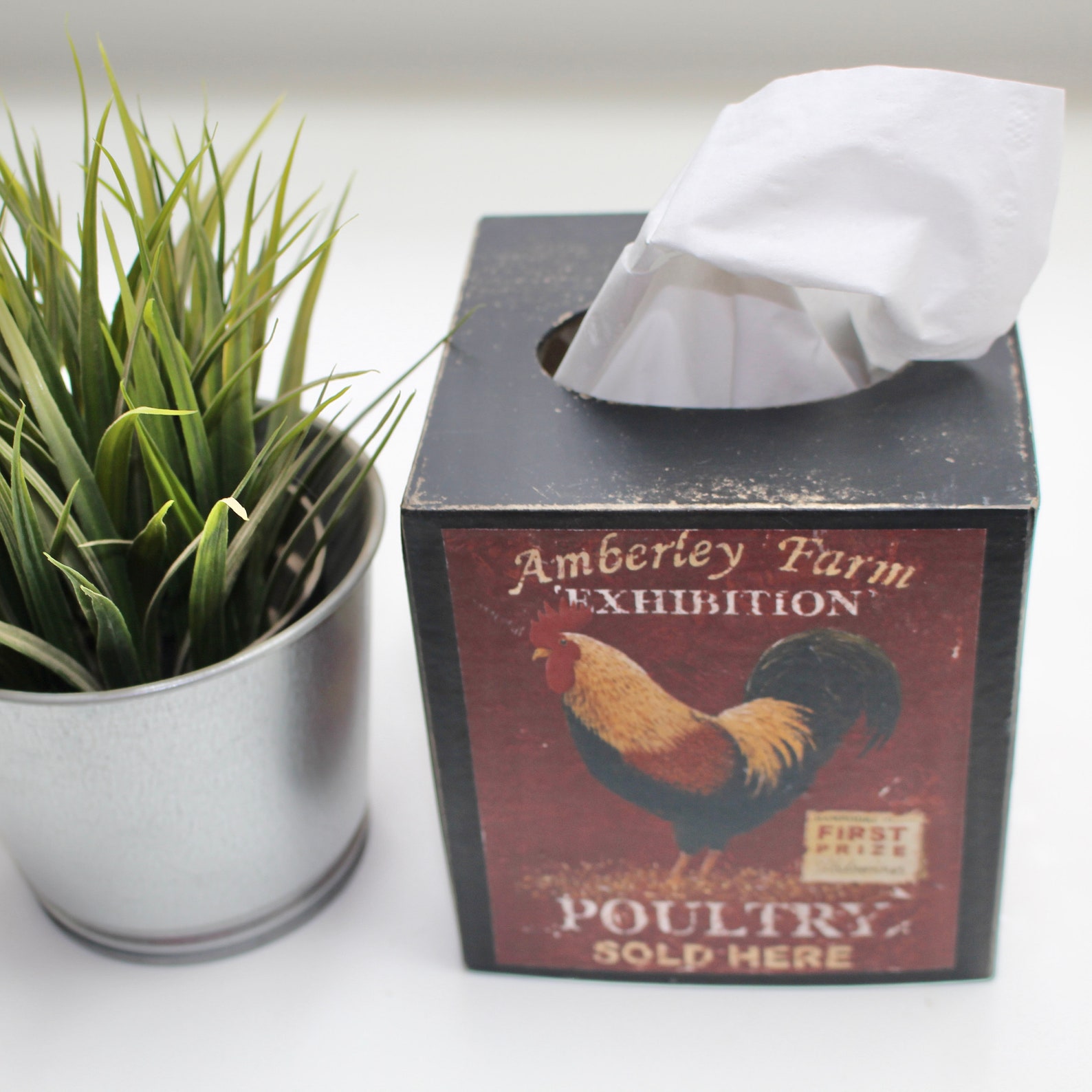 Country Primitive Rooster and His Hen Tissue Box Cover | Etsy