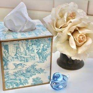 Aqua French Toile Tissue Box Cover - Etsy
