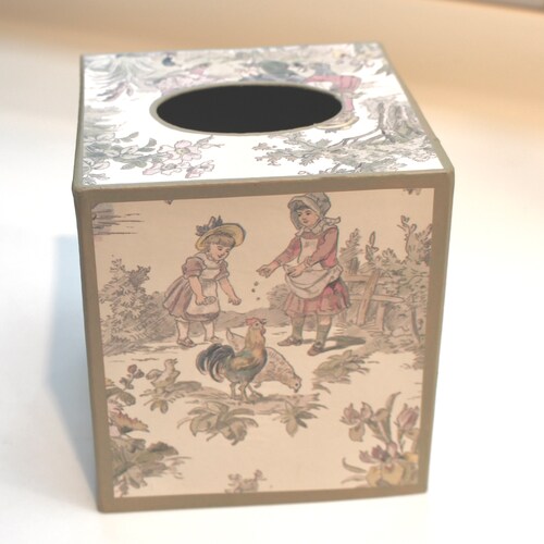 French Toile Tissue Box Cover - Etsy