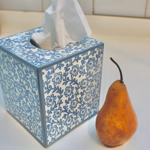 Aqua French Toile Tissue Box Cover | Etsy