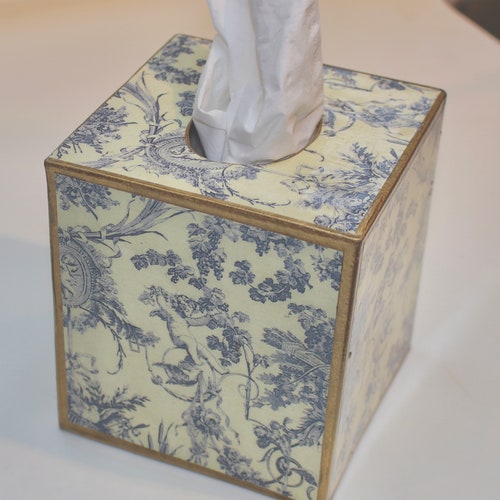 Aqua French Toile Tissue Box Cover | Etsy