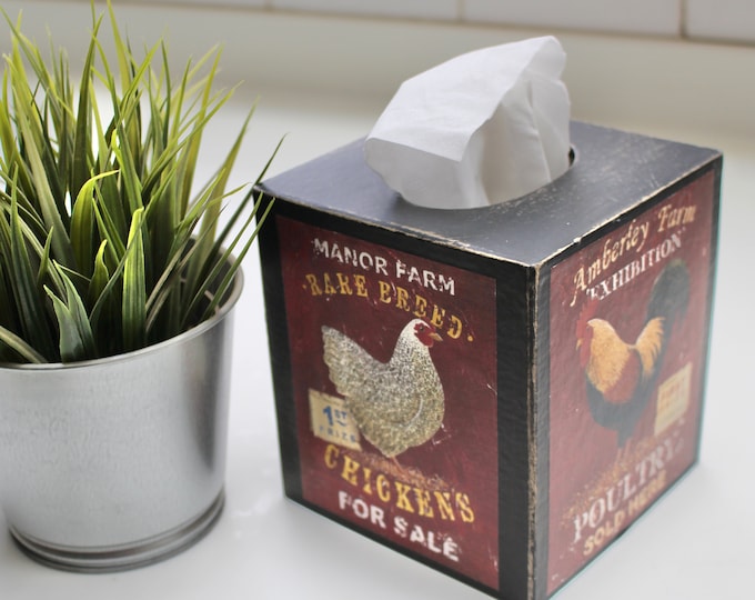 Country Primitive Rooster and His Hen Tissue Box Cover - Etsy