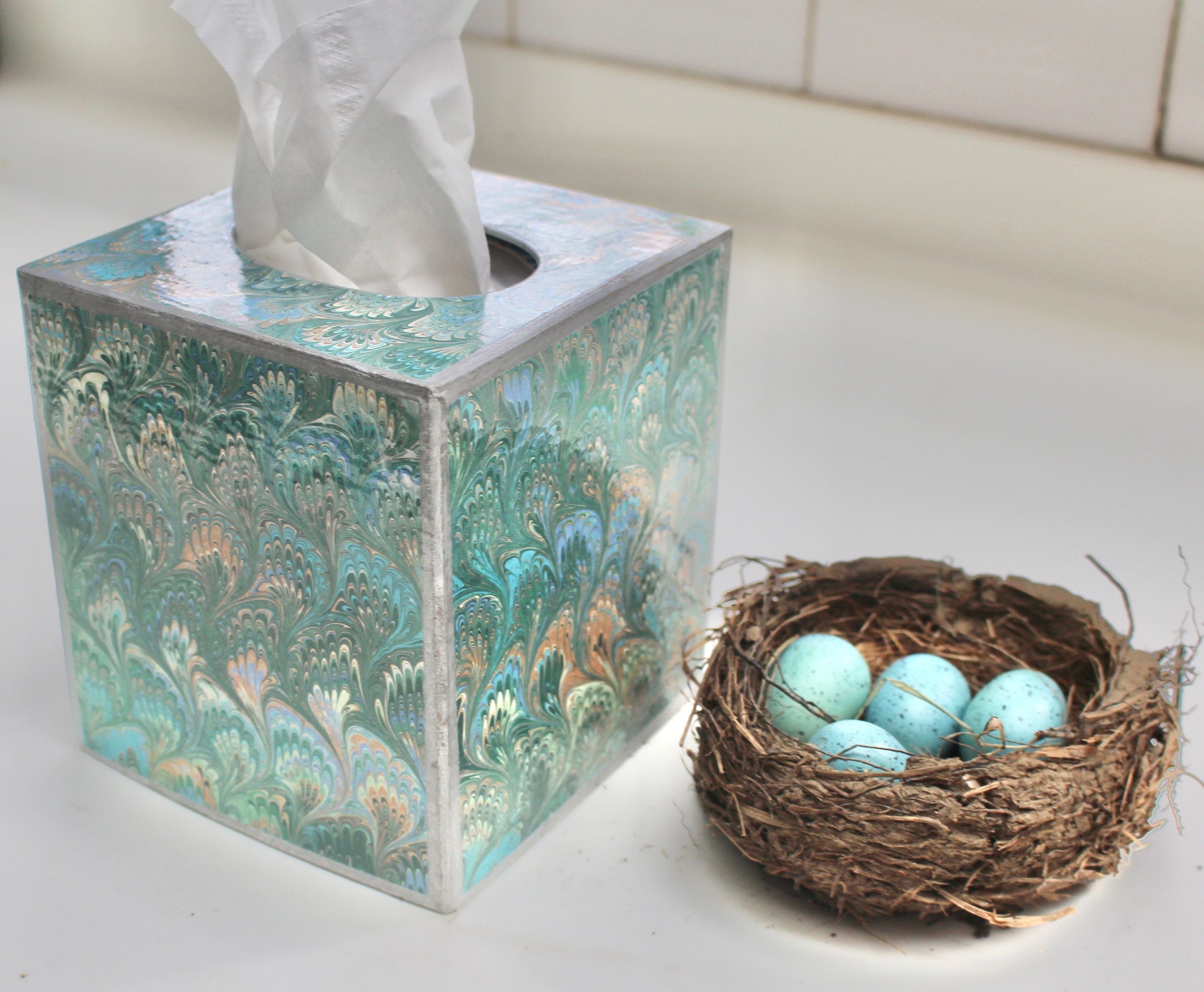Robin's Eggs Marbling Tissue Box Cover - Etsy