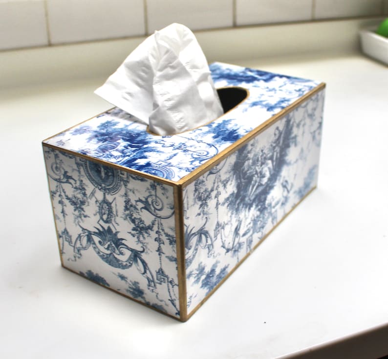 Royal Blue Toile Decoupage Family-size Tissue Box Cover - Etsy