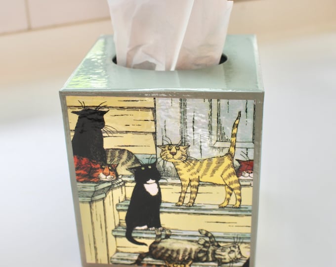 Handmade Kitty Cat Fabric Tissue Box Cover-sky Blue White Yellow Daisy ...