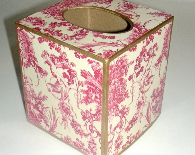Pink Toile Tissue Box Cover - Etsy