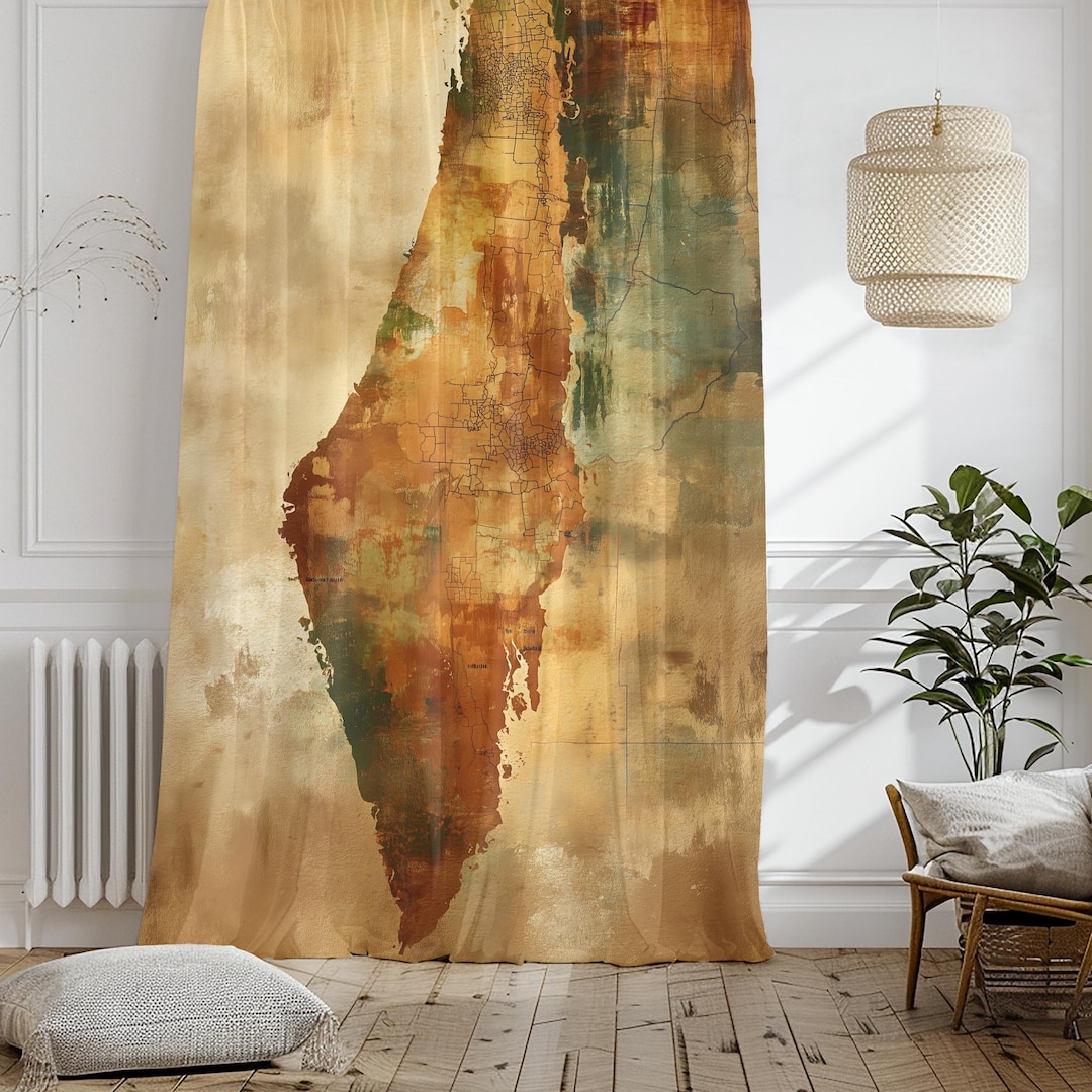 Blackout Window Curtain (1 Panel), Abstract Map of Israel Drape ...