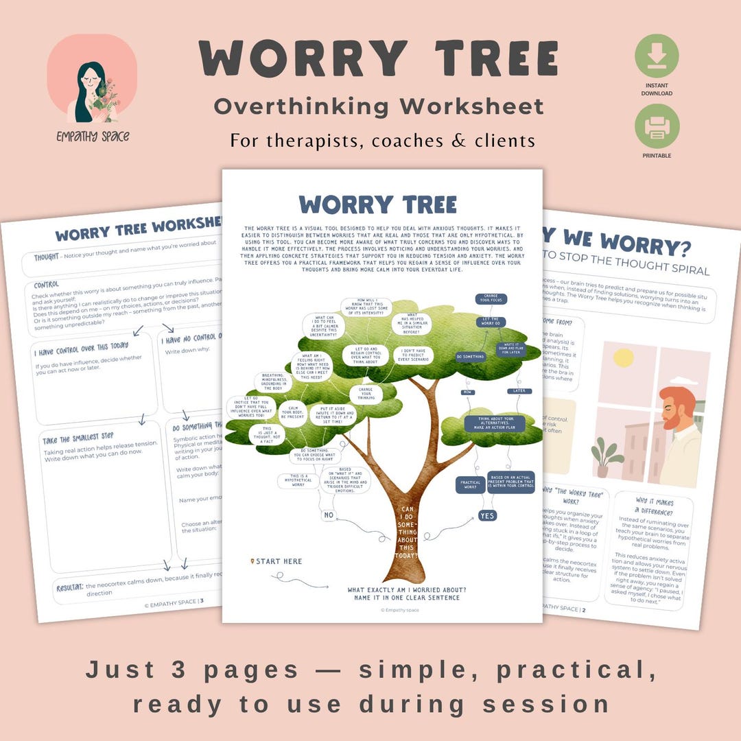Overthinking Worksheet | the Worry Tree | CBT & Therapy Printable ...