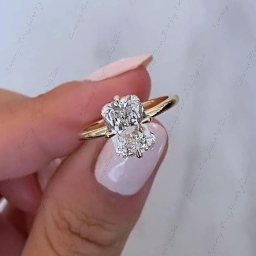 Compass Set 3 CT Radiant Diamond Moissanite Engagement Ring, Radiant ...