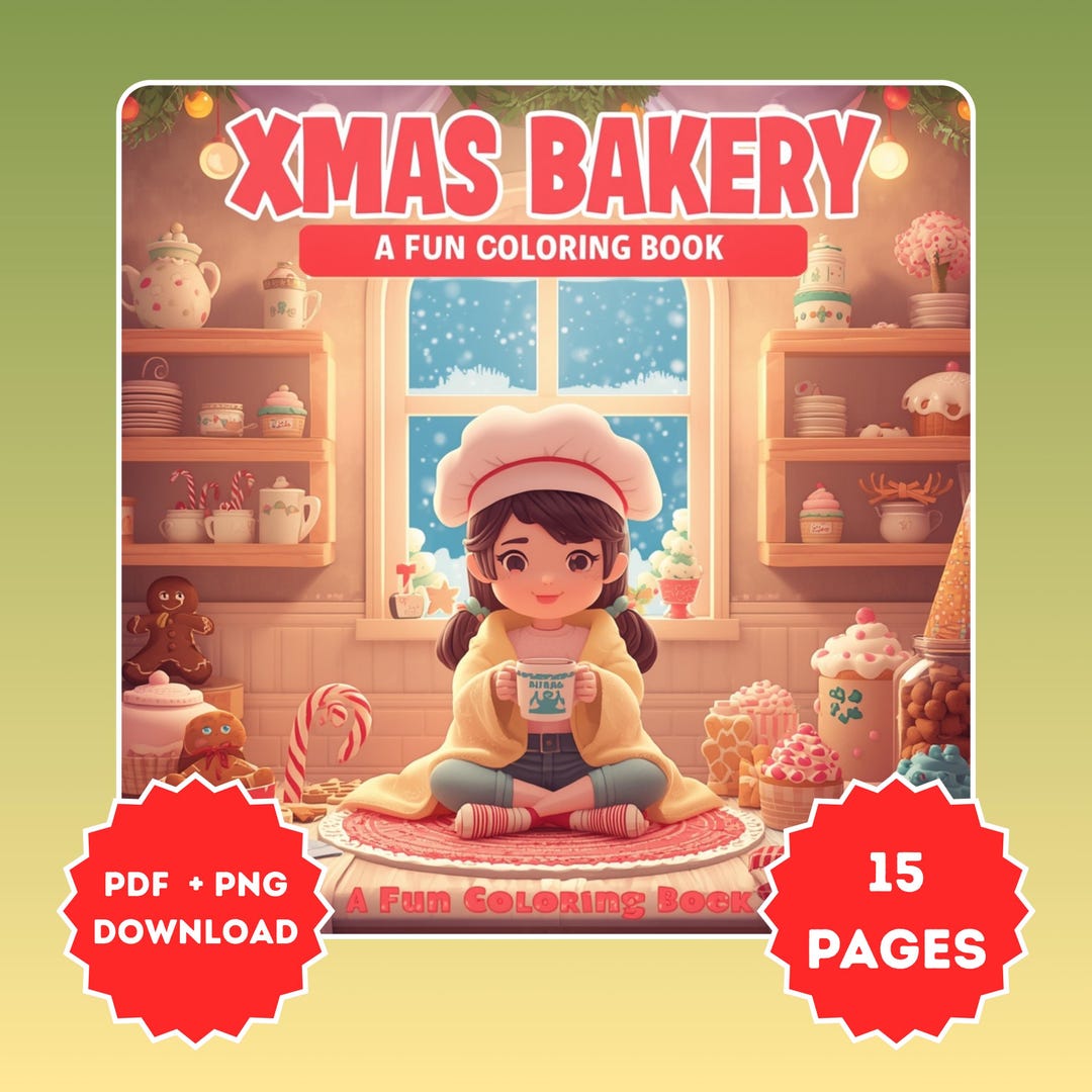 XMAS Bakery Coloring Book: Christmas Sweets & Cozy Scenes (digital PDF ...