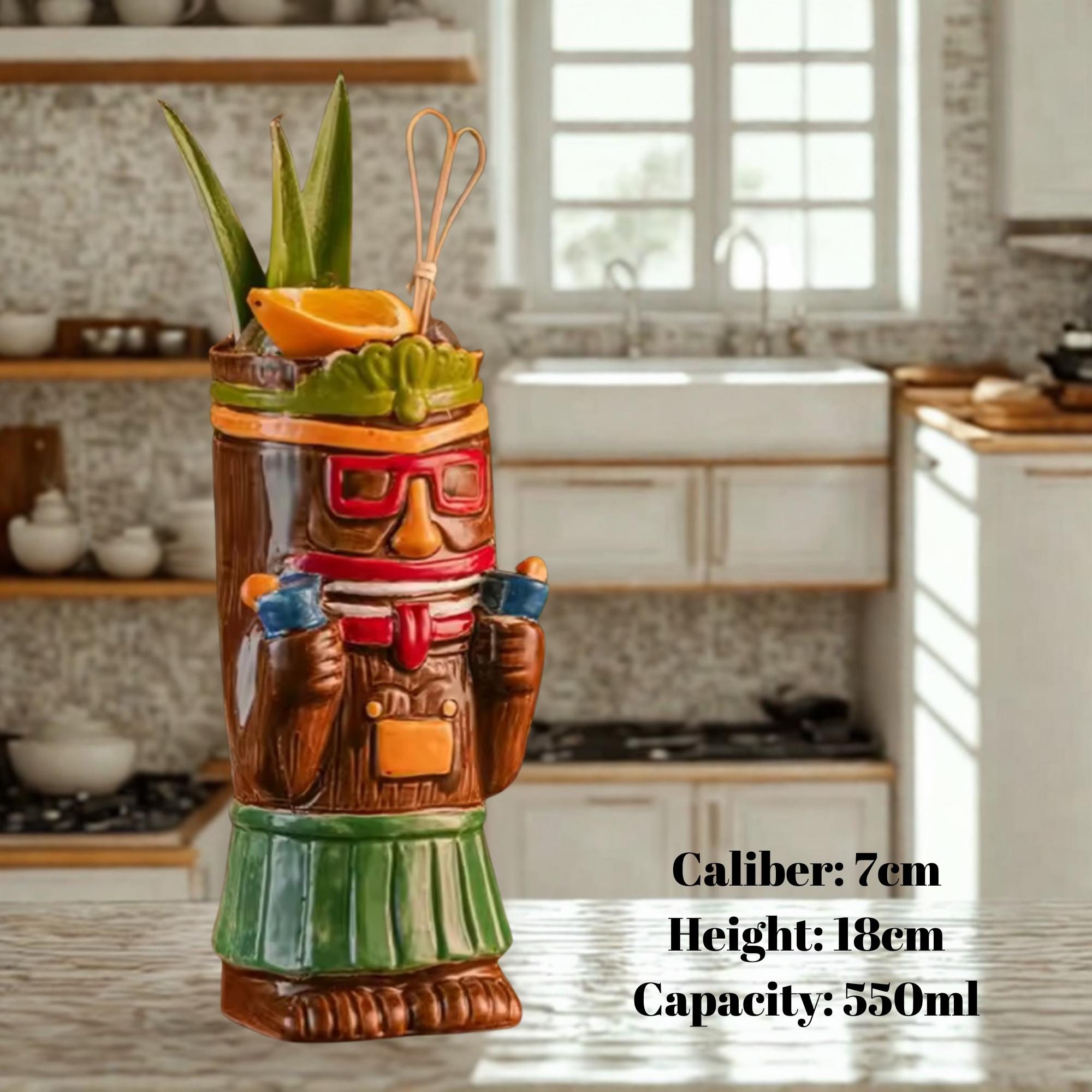 Hand-painted Ceramic Tiki Mug Set: Tropical Cocktail Cups - Etsy