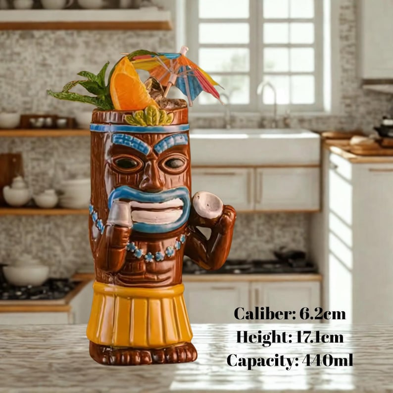 Hand-painted Ceramic Tiki Mug Set: Tropical Cocktail Cups - Etsy