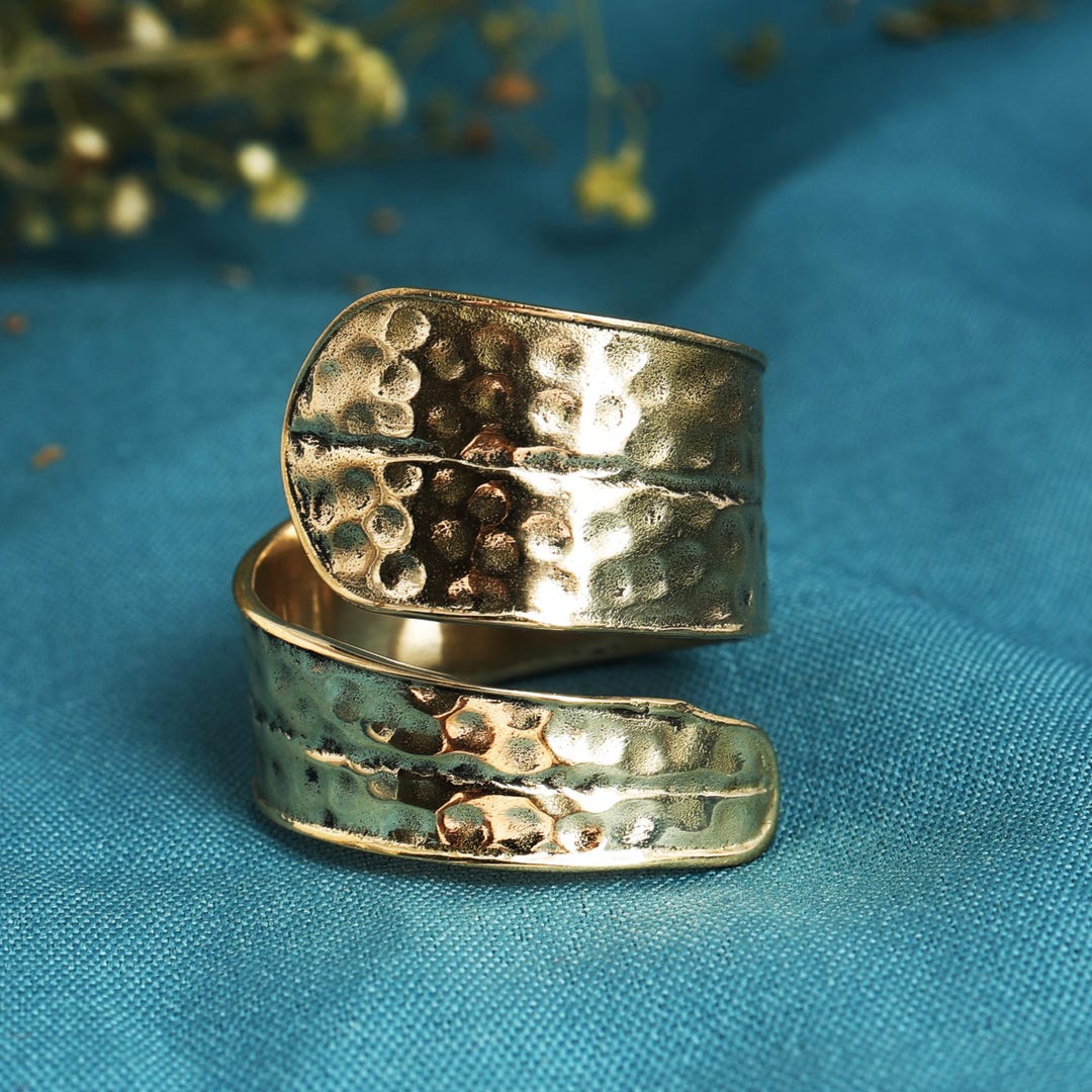 Hammered Gold Adjustable Ring, Wide Band Statement Ring, Minimalist ...