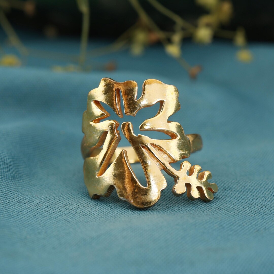 Gold Hibiscus Flower Ring, Botanical Statement Ring, Handmade Jewelry ...