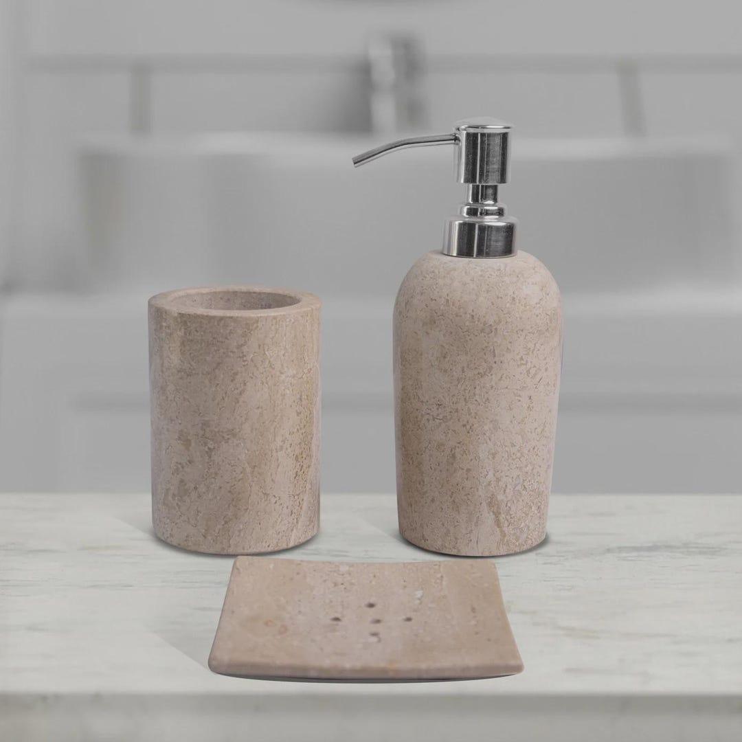 Natural Stone Bathroom Accessories Set – Soap Dispenser, Toothbrush ...