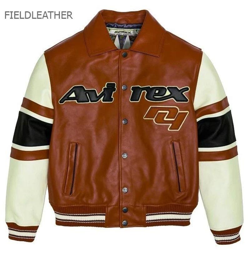 Men's Avirex Leather Bomber Jacket - American Flight Style - Etsy