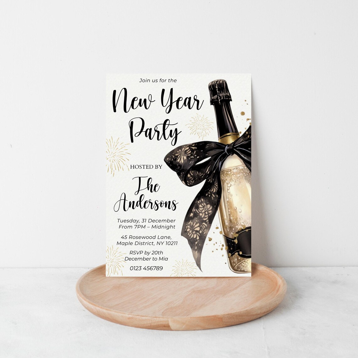 New Year's Eve Party Invitation Template, Champagne Theme NYE Invite ...
