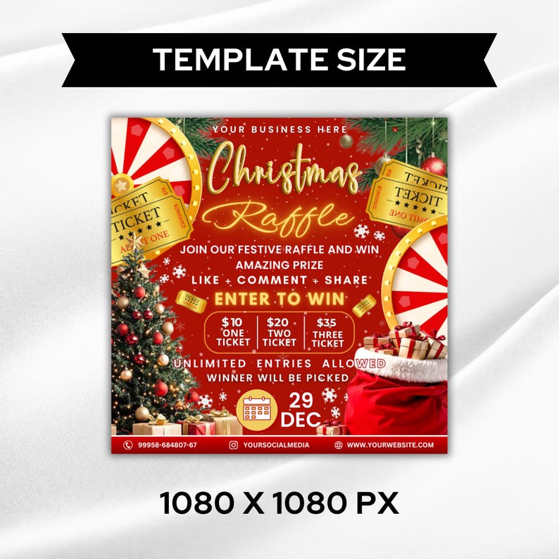 Christmas Raffle Flyer Template, Festive Holiday Giveaway (DIY Canva ...