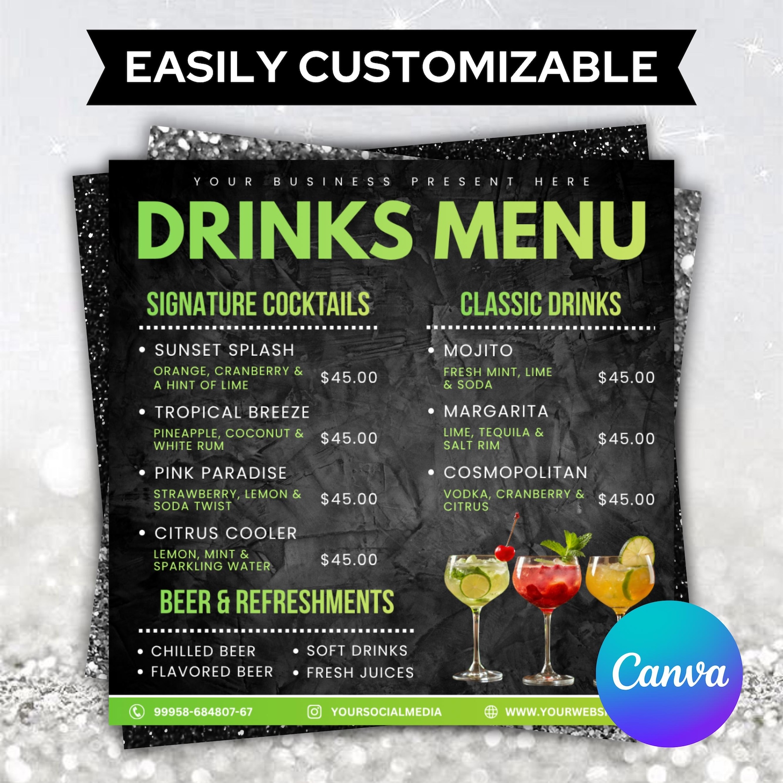 Editable Drink Menu Flyer: Bar Specials Template (canva, Digital ...