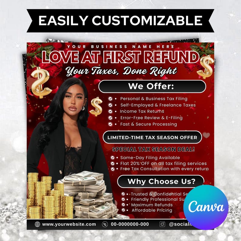 Valentine's Day Tax Prep Flyer, Accountant Marketing, Editable Canva ...