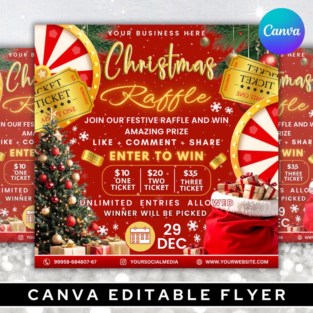 Christmas Raffle Flyer Template, Festive Holiday Giveaway (DIY Canva ...