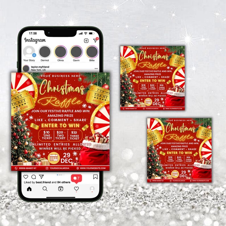 Christmas Raffle Flyer Template, Festive Holiday Giveaway (DIY Canva ...