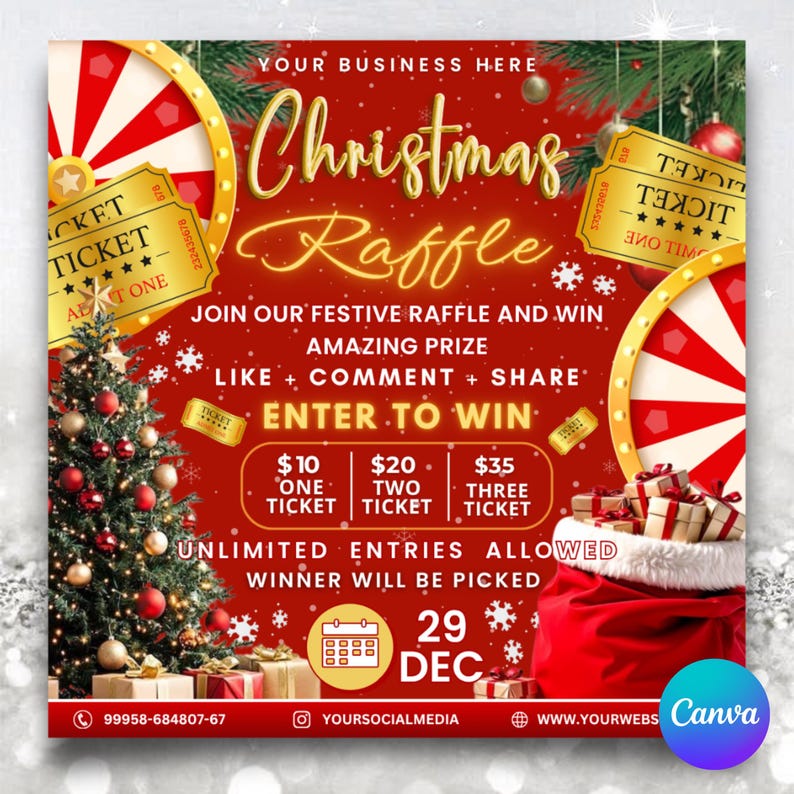 Christmas Raffle Flyer Template, Festive Holiday Giveaway (DIY Canva ...