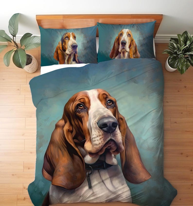 Basset Hound Bedding Set, Basset Hound Decor Bedspread, Gift for Basset ...