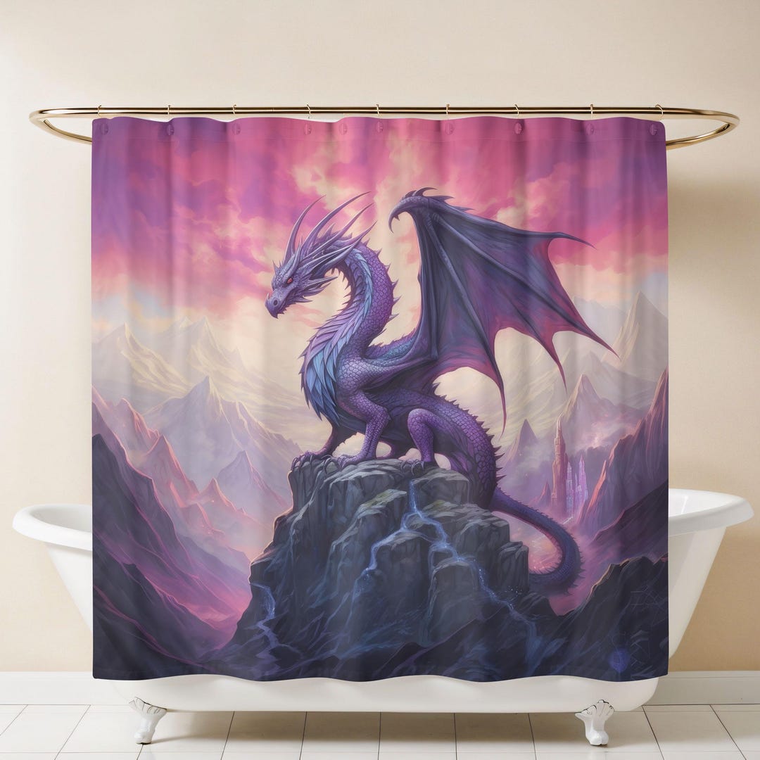 Mystical Dragon Weighted Fabric Shower Curtain, Gothic Dragon Bathroom ...