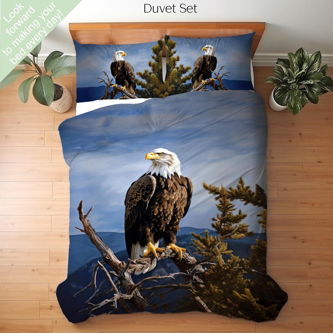 Bald Eagle Bedding Set, Duvet Set, Comforter Set or Quilt Set, Bald Eagle Decor, Gift for Eagle ...