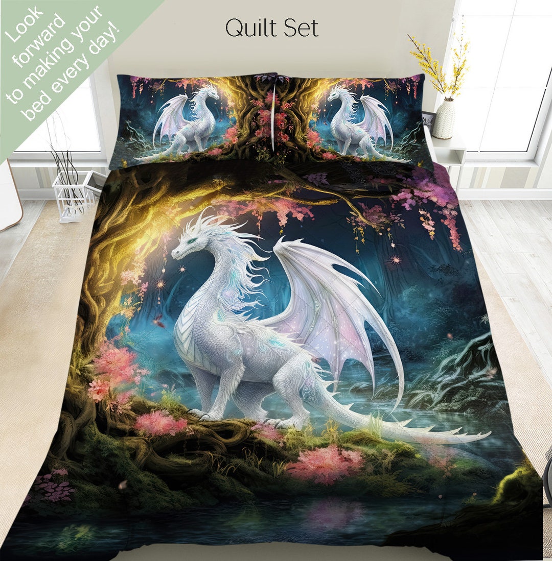 Mystical White Dragon Bedding Set, Duvet Set, Comforter Set or Quilt ...