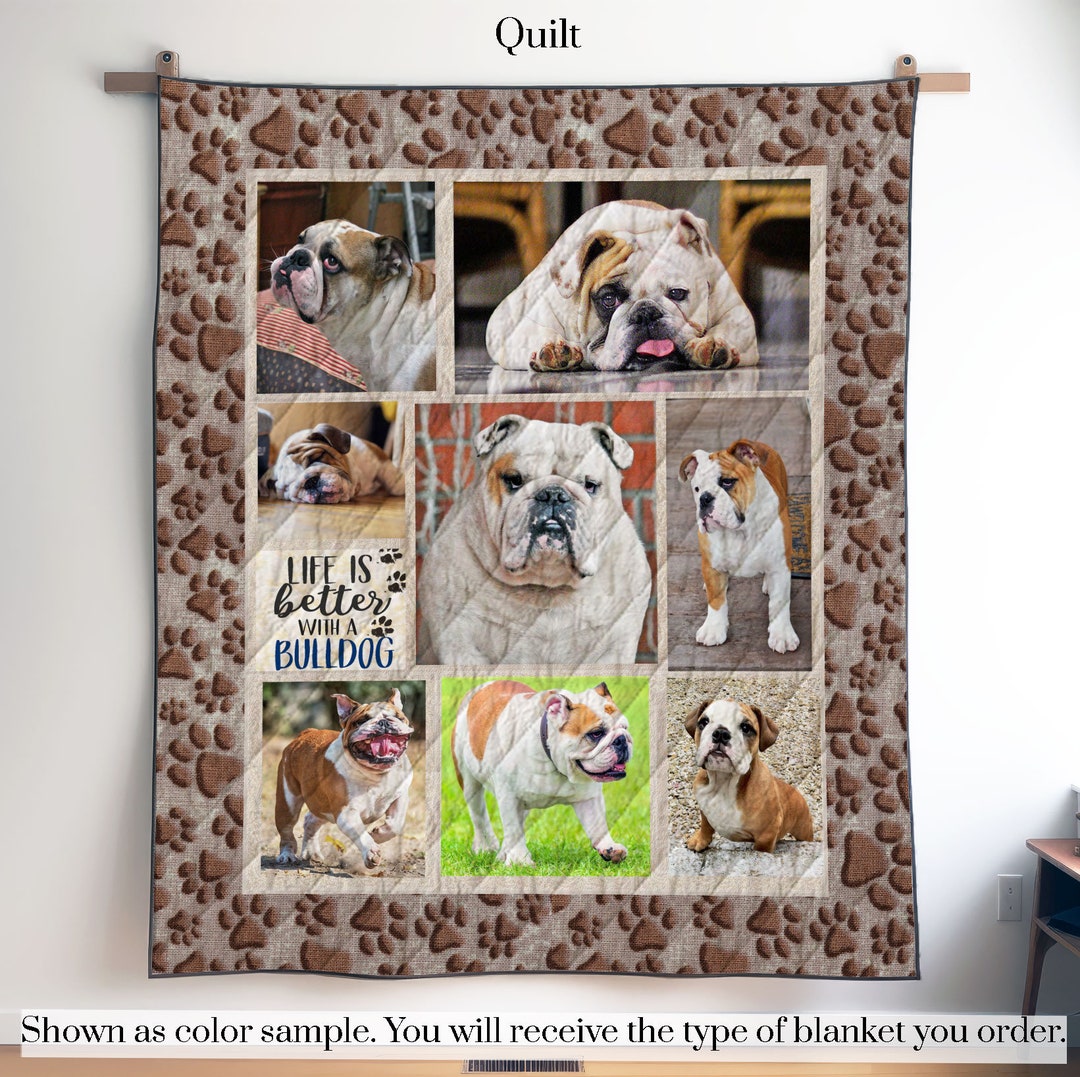Personalized English Bulldog Photo Quilt Blanket or Wall Hanging With ...