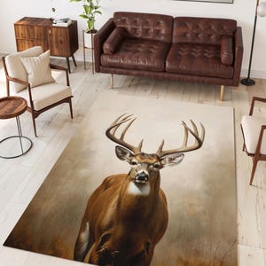 Deer Area Rug Carpet, Original Deer Art, Deer Decor Rustic Cabin Decor ...