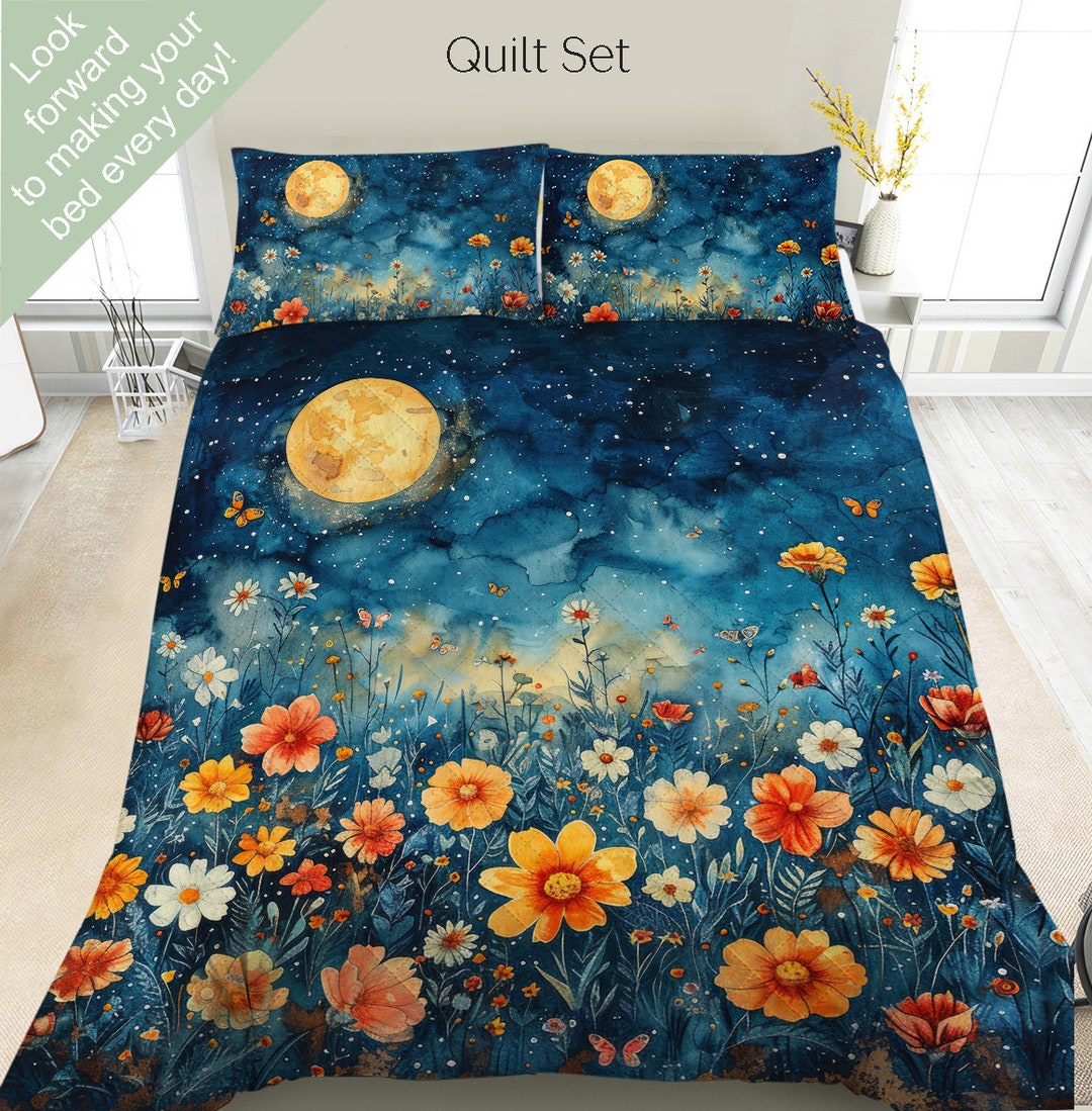 Twilight Wildflowers Meadow Bedding Set, Duvet Set, Comforter Set or ...