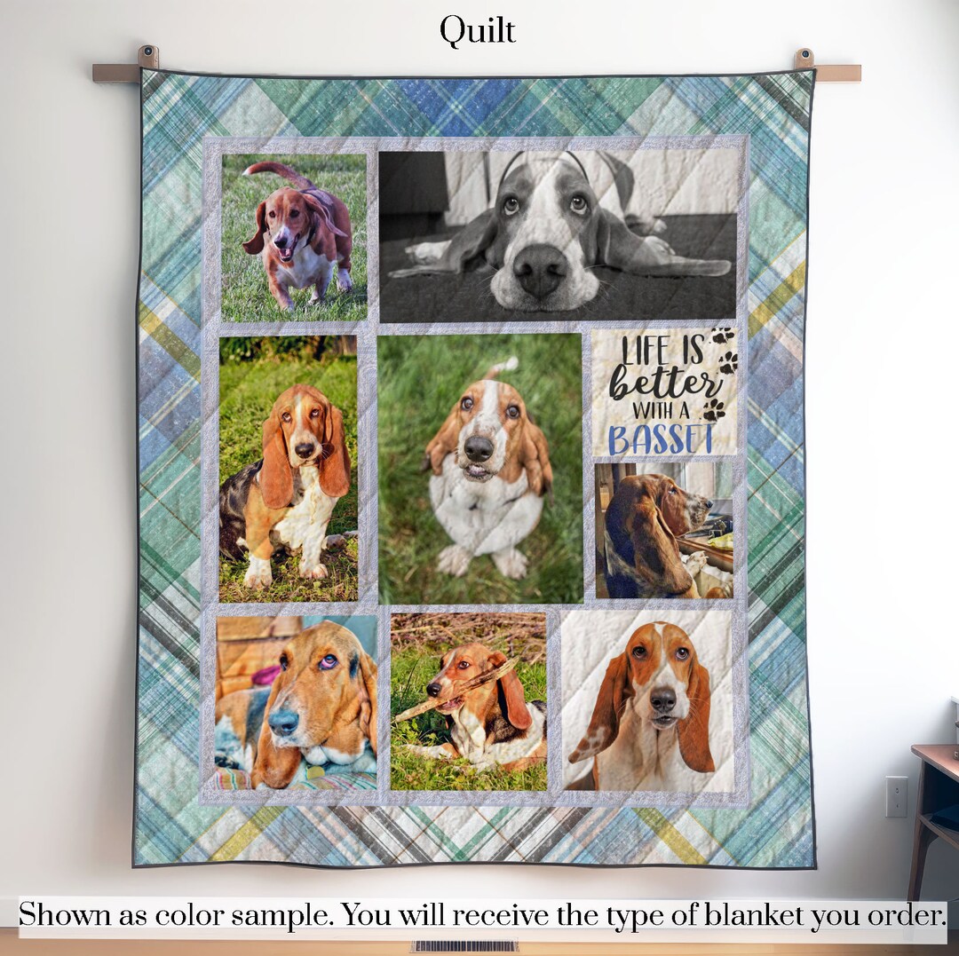 Personalized Basset Hound Photo Quilt Blanket or Wall Hanging With YOUR ...