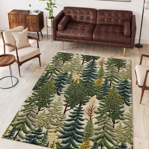 Enchanting Pine Forest Area Rug Carpet, Beautiful Landscape Rug ...