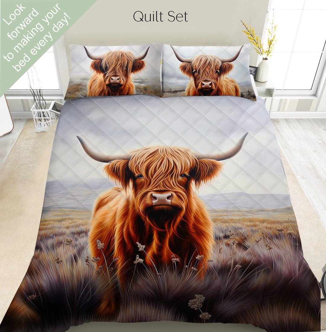 Highland Cow Bedding Set, Duvet Set, Comforter Set or Quilt Set, Highland Cow Art, Highland Cow ...