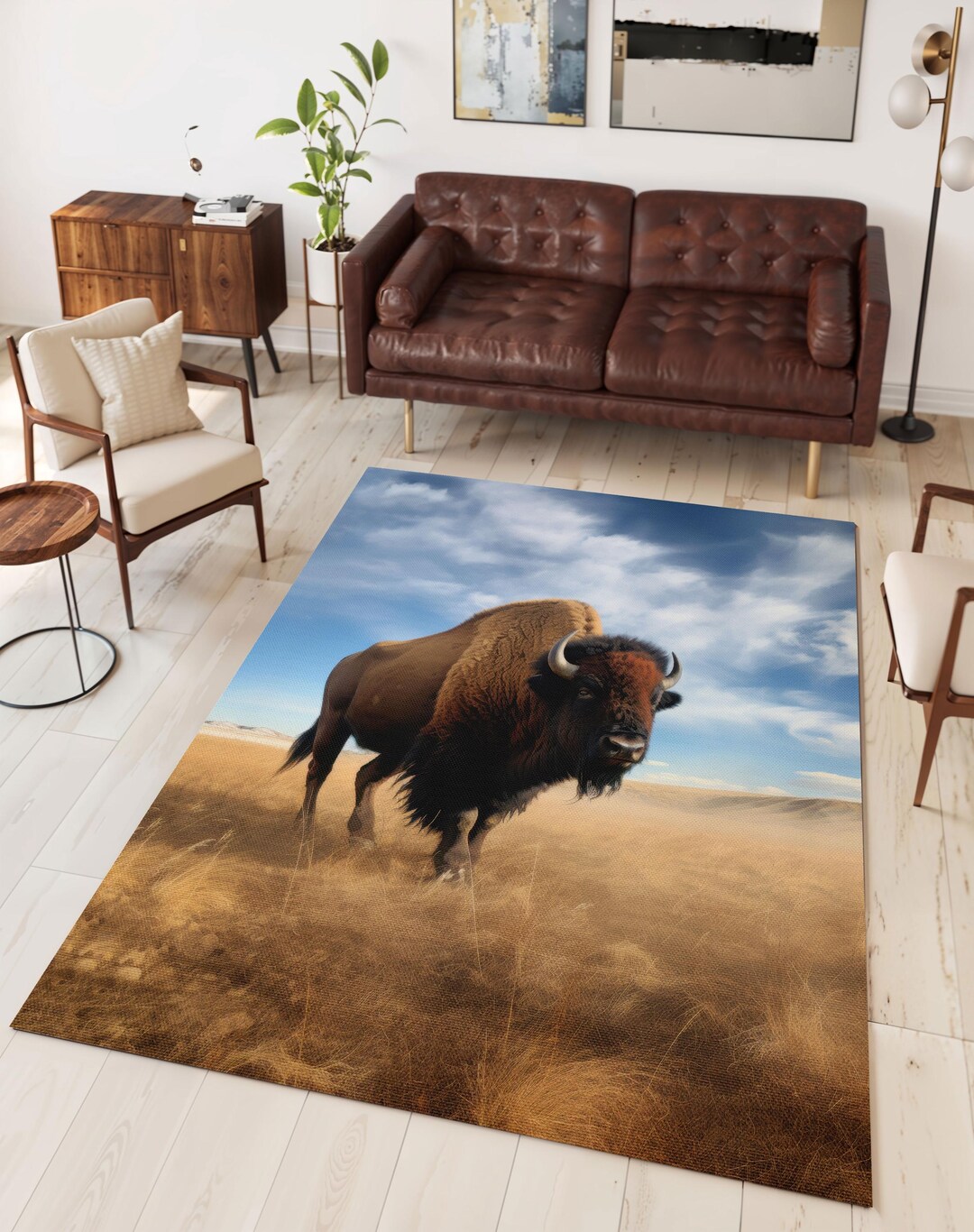 Bison American Buffalo Area Rug, Ranch Wildlife Yellowstone, Bison ...