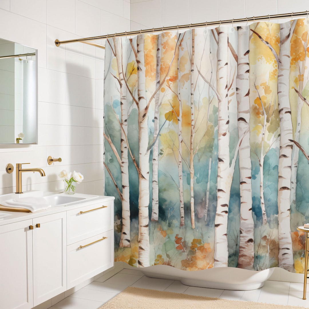 White Birch Trees Shower Curtain, Forest Bathroom Decor, Nature Home ...