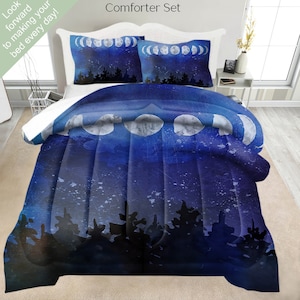 Moon Phase Watercolor Forest Bedding Set, Duvet Set, Comforter Set or ...