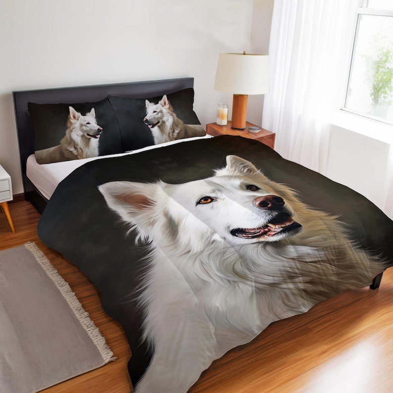White Shepherd Bedding Set, White Swiss Shepherd Decor, Gift for Swiss ...