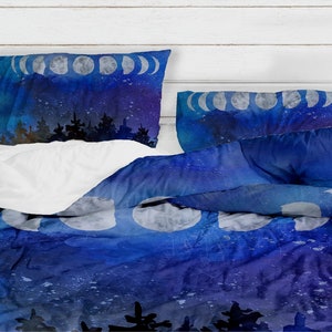 Moon Phase Watercolor Forest Bedding Set, Duvet Set, Comforter Set or ...